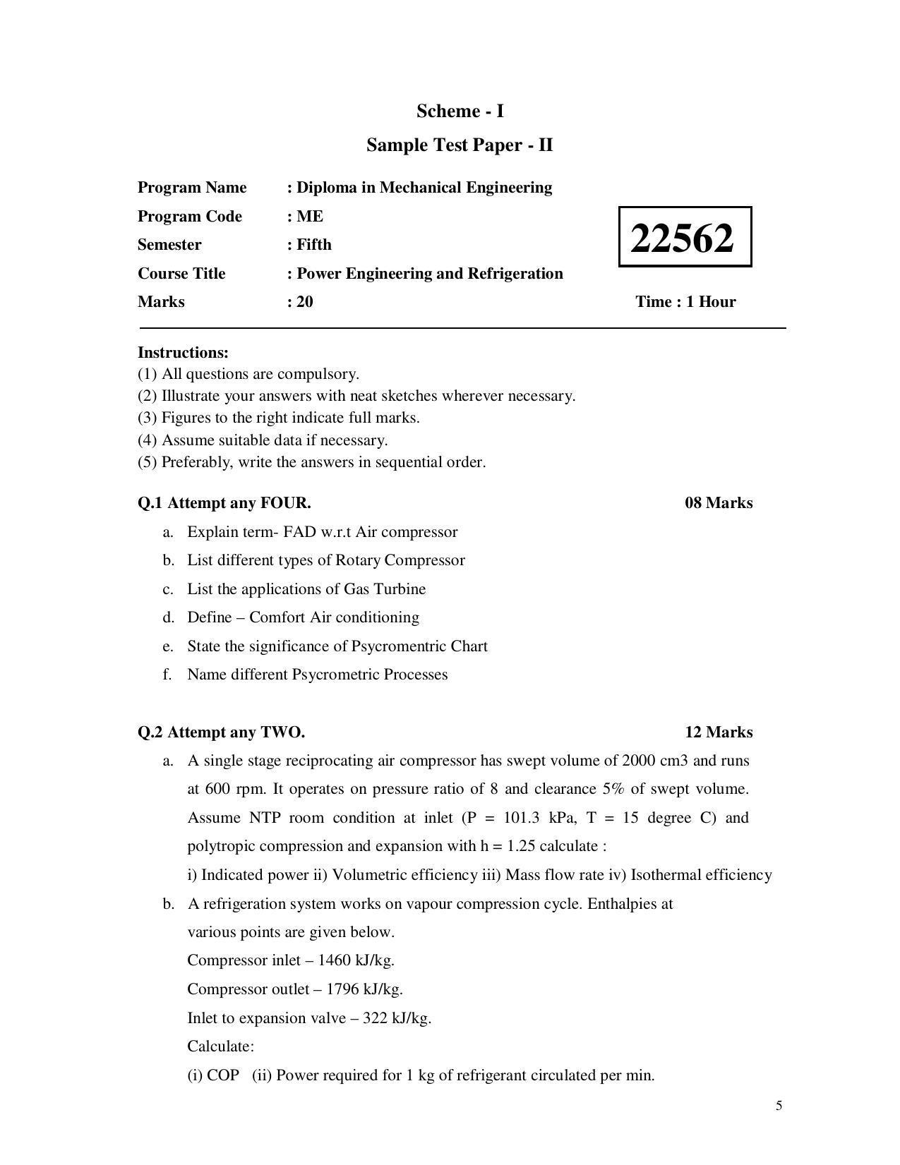 MSBTE Summer Question Paper 2019 - Power Engineering and Refrigeration ...