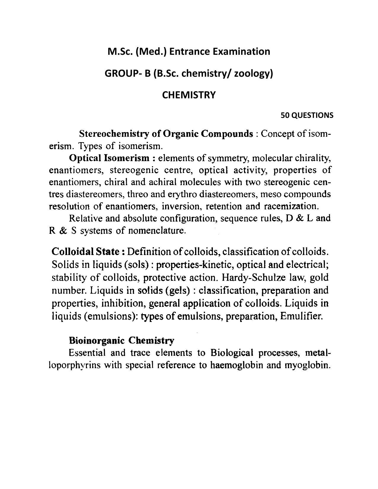 RUHS M.Sc Med Entrance Exam - Group B BSc Biology Syllabus - IndCareer Docs