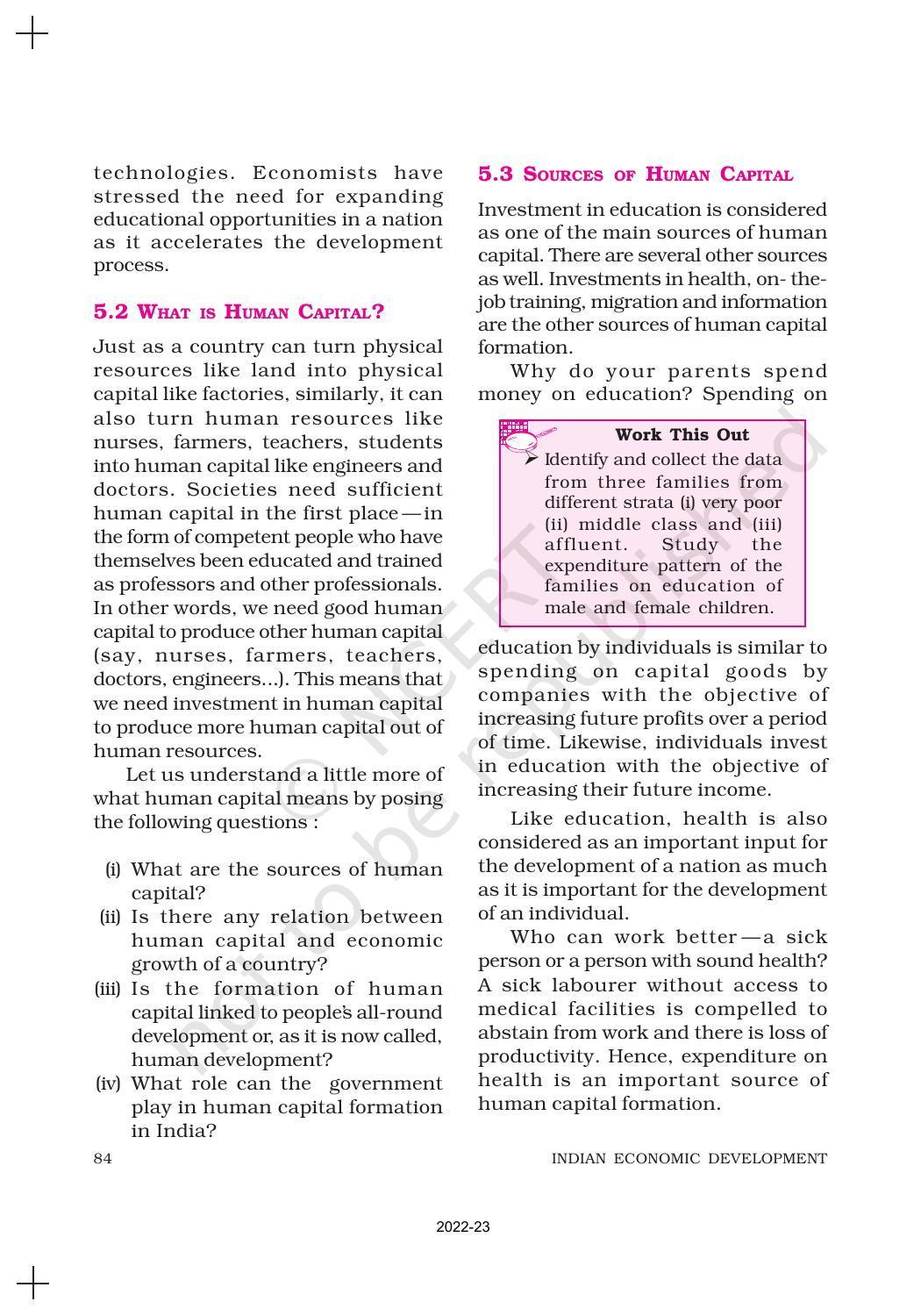 Ncert Book For Class 11 Economics Chapter 5 Human Capital