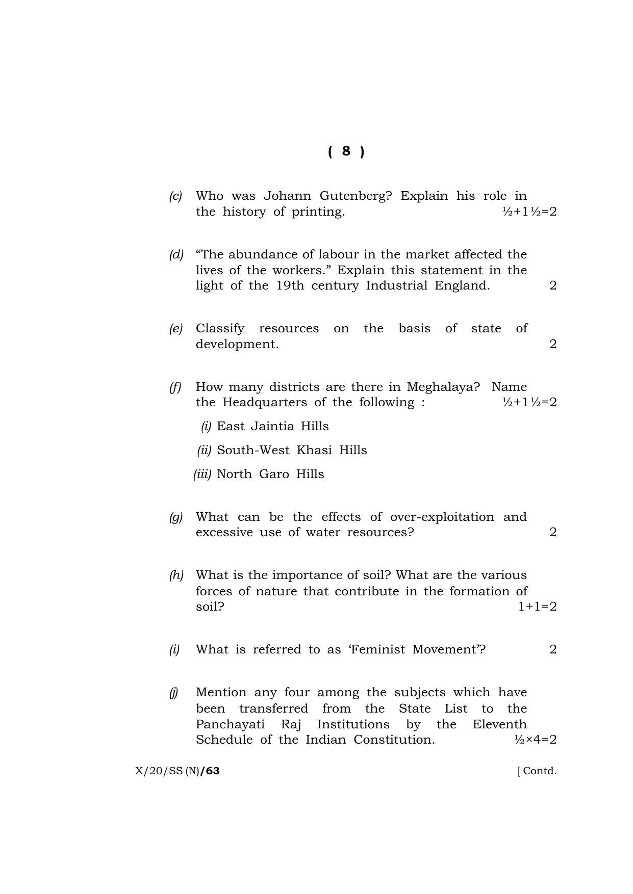 Meghalaya Board (MBOSE) Class 10 SOCIAL SCIENCE ( New Course ) 2020 ...