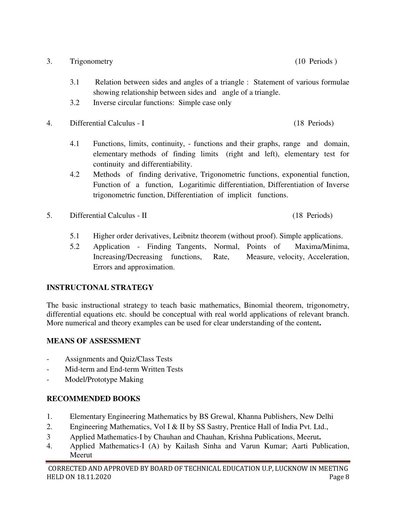 SYLLABUS FOR FIRST SEMESTER SESSION (2020-2021) - SIX SEMESTER DIPLOMA ...