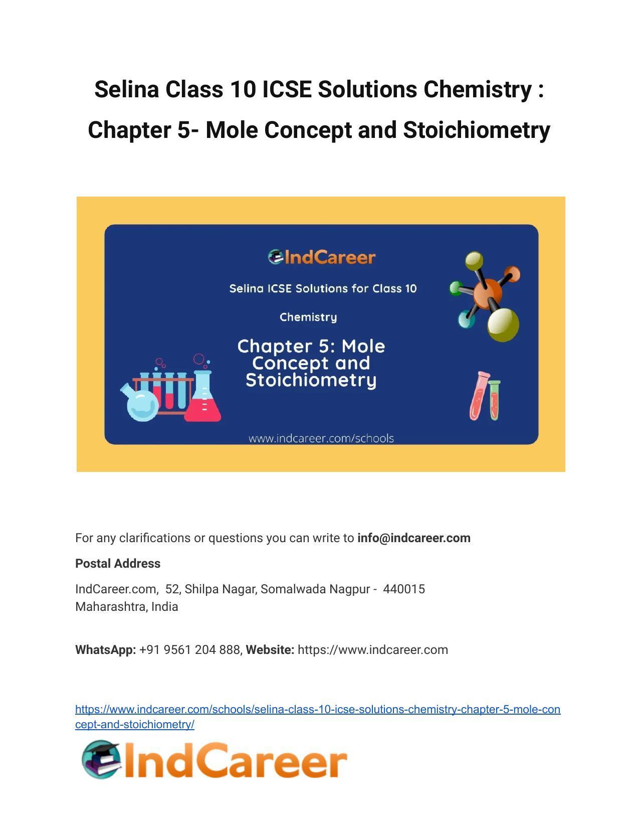 Selina Class 10 ICSE Solutions Chemistry : Chapter 5- Mole Concept and Stoichiometry - IndCareer ...