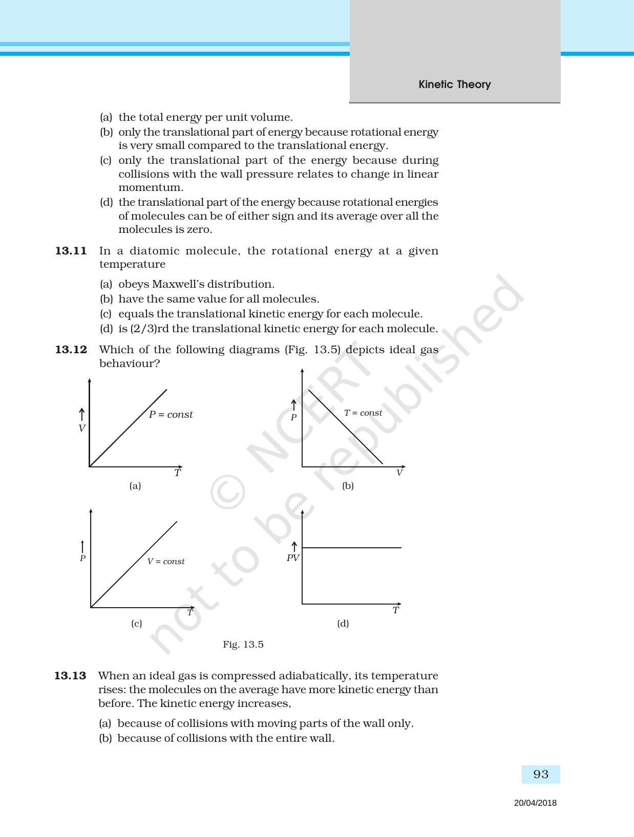 NCERT Exemplar Book for Class 11 Physics Chapter 12 Kinetic Theory