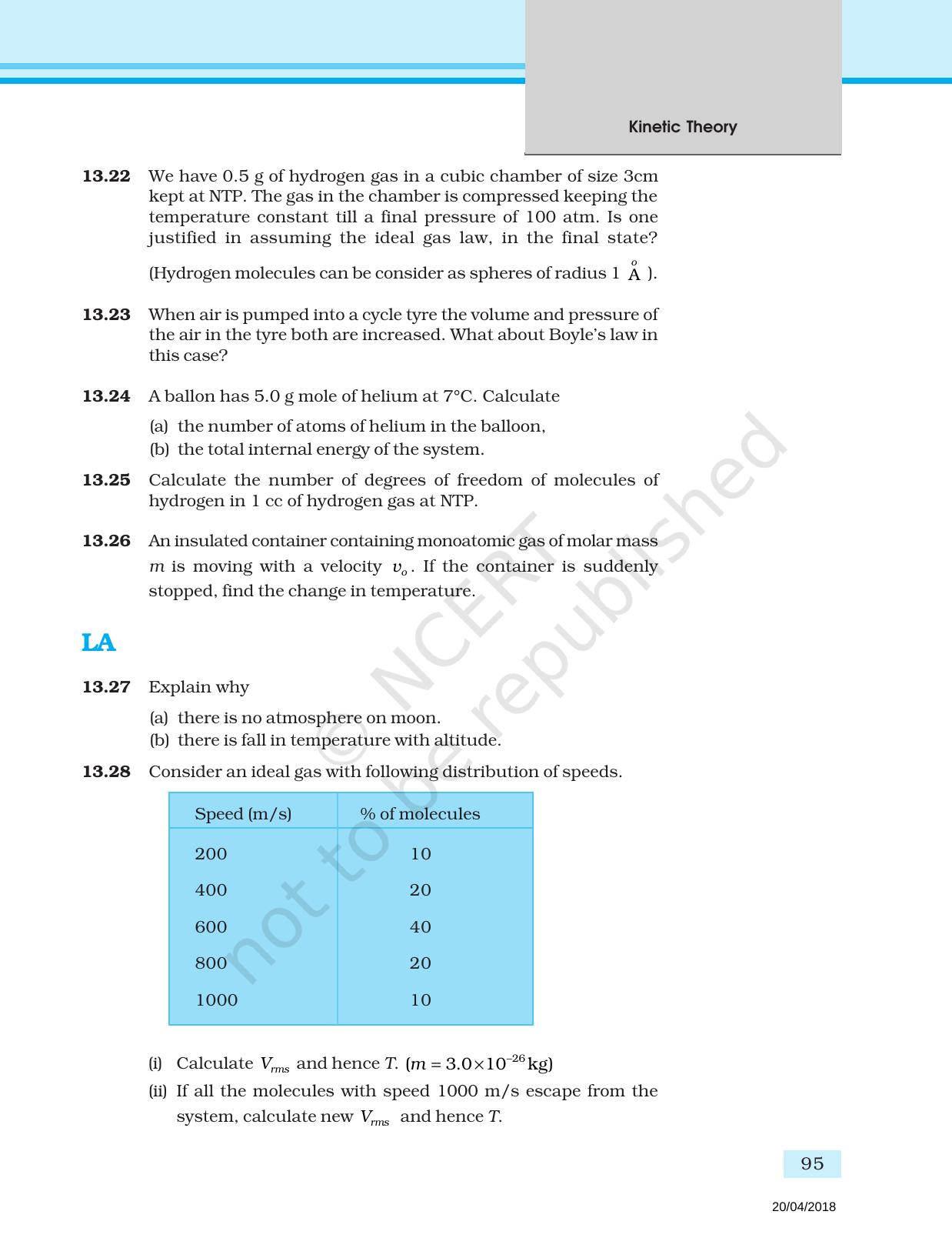 NCERT Exemplar Book for Class 11 Physics Chapter 12 Kinetic Theory