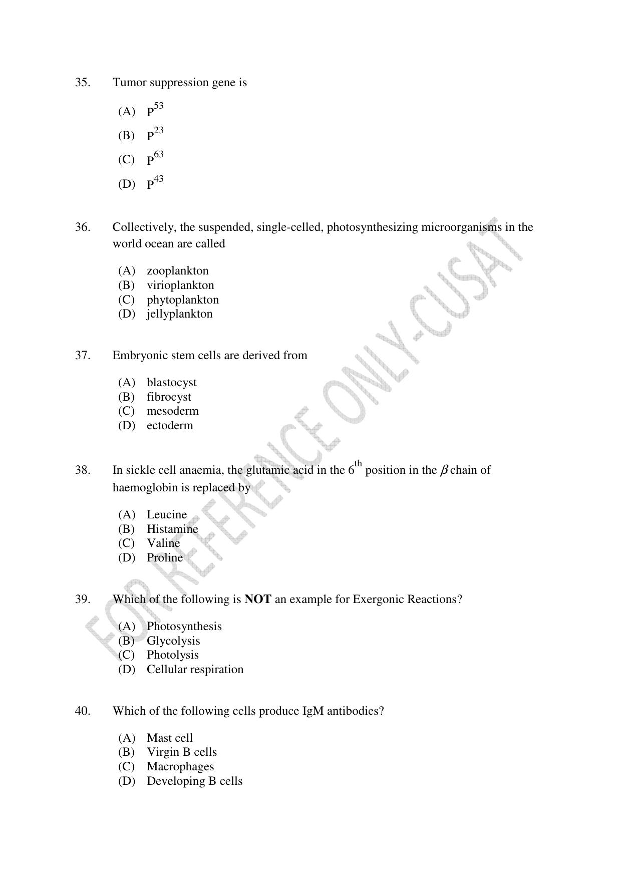 CUSAT CAT 2022 BIOTECHNOLOGY Question Paper - IndCareer Docs