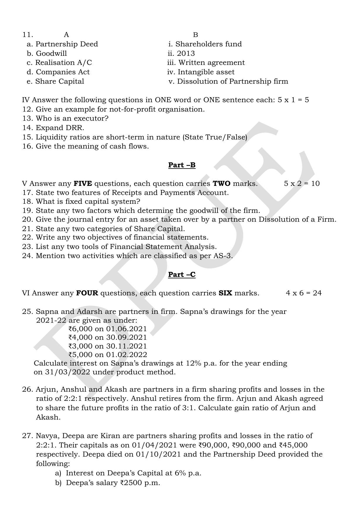 Karnataka 2nd PUC Accountancy Model Question Paper - IndCareer Schools