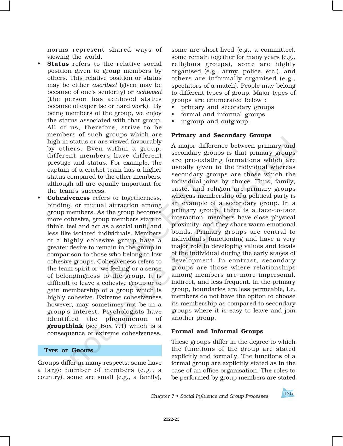 NCERT Book for Class 12 Psychology Chapter 7 Social Influence and Group Processes - IndCareer Docs