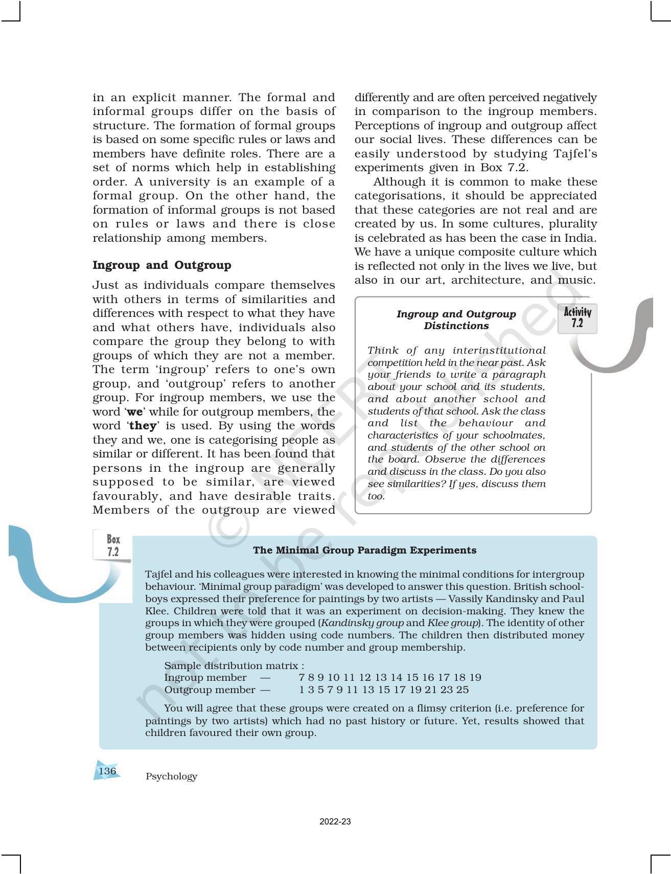 NCERT Book for Class 12 Psychology Chapter 7 Social Influence and Group Processes - IndCareer Docs