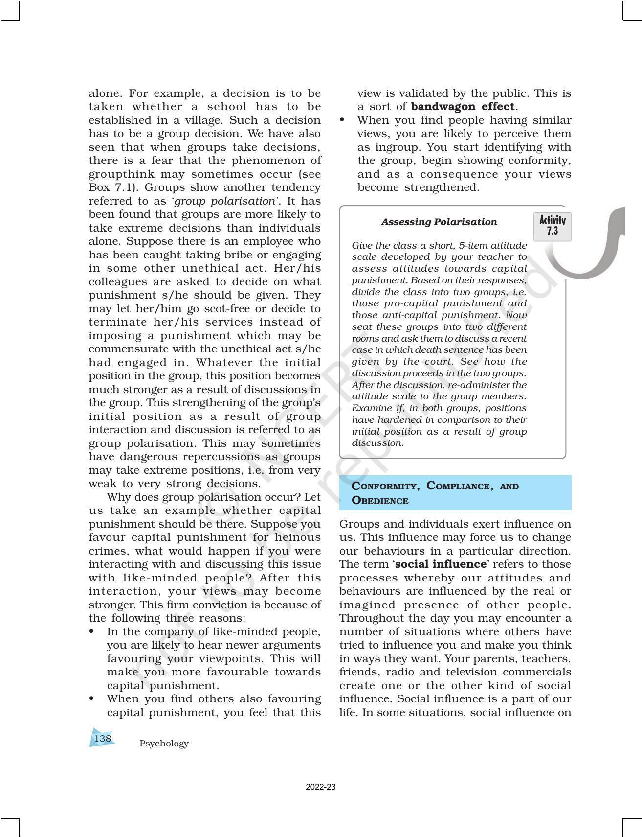 NCERT Book for Class 12 Psychology Chapter 7 Social Influence and Group Processes - IndCareer Docs