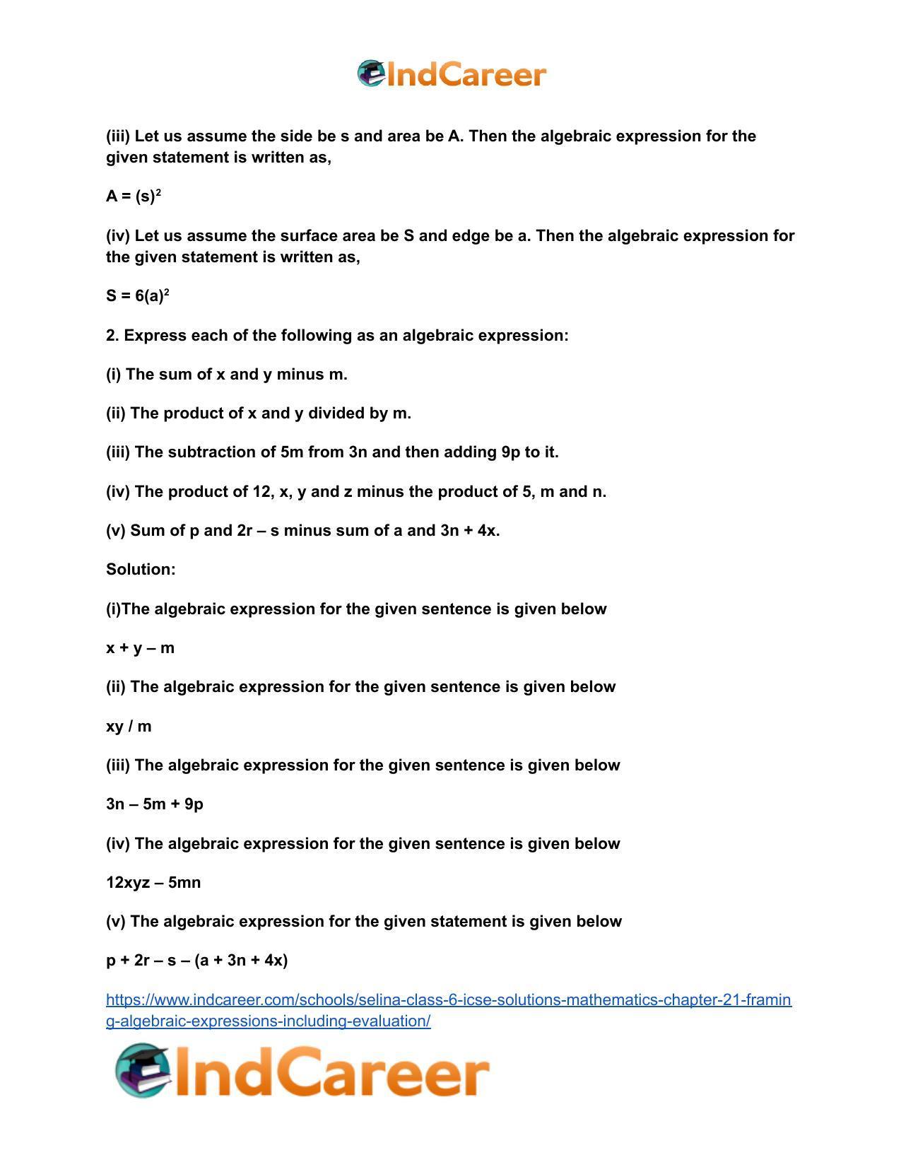 Selina Class 6 ICSE Solutions Mathematics : Chapter 21- Framing ...