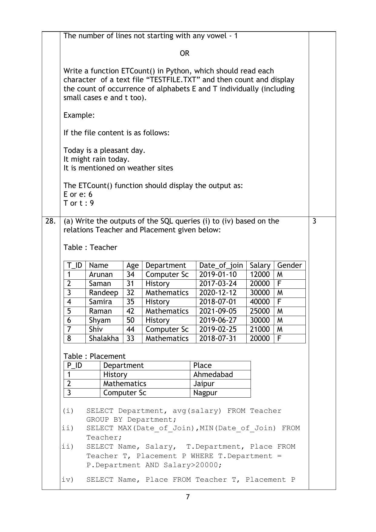 CBSE Class 12 Computer Science Sample Paper 2023 - IndCareer Docs