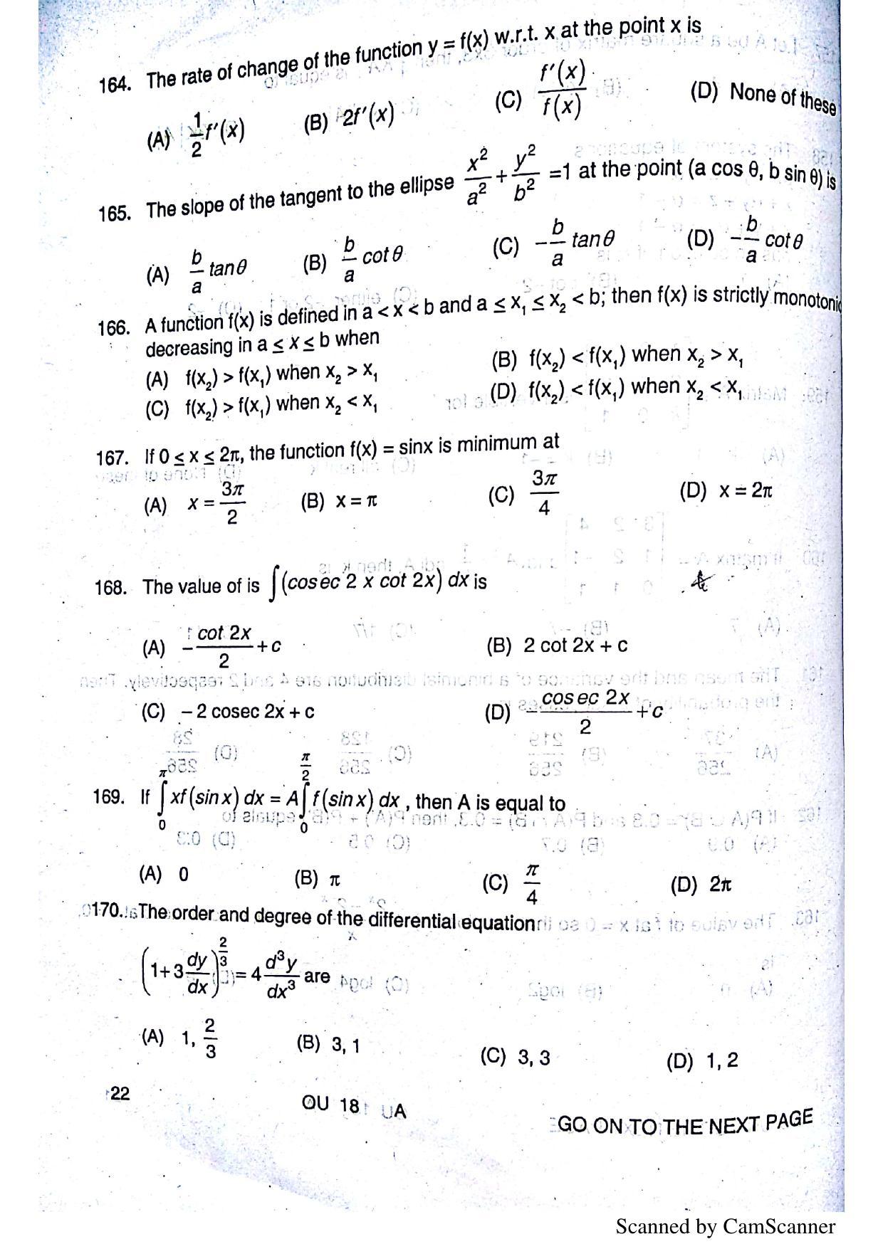 OUAT 2018 Question Paper - IndCareer Docs