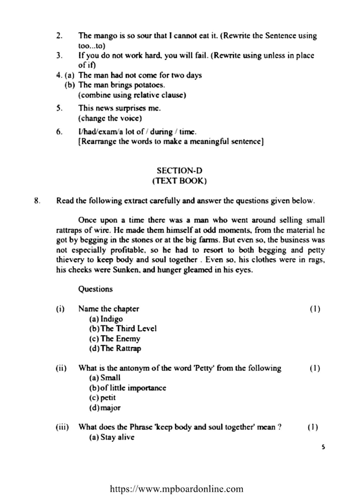 MP Board Class 12 English 2022 Question Paper - IndCareer Docs