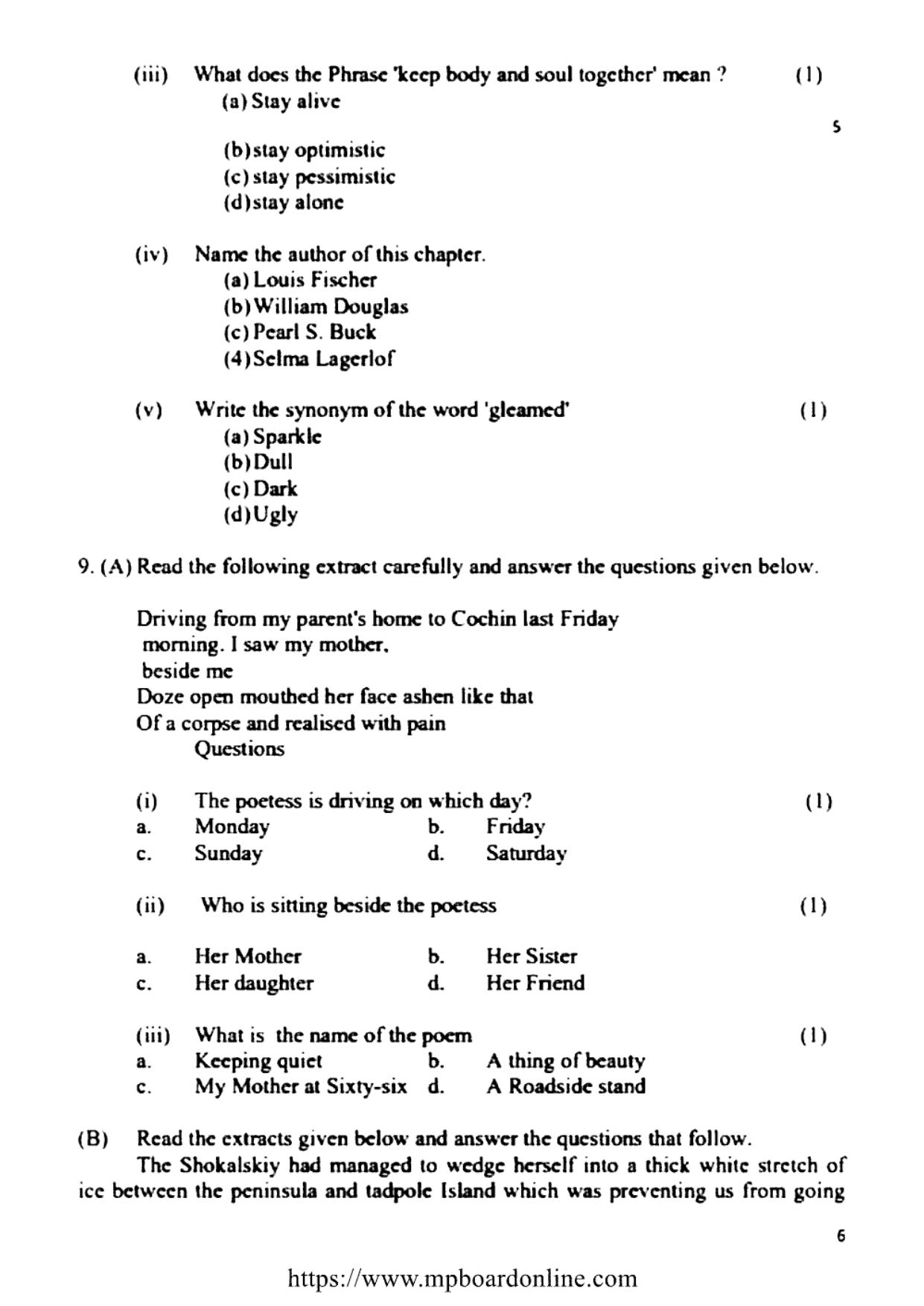 MP Board Class 12 English 2022 Question Paper - IndCareer Docs