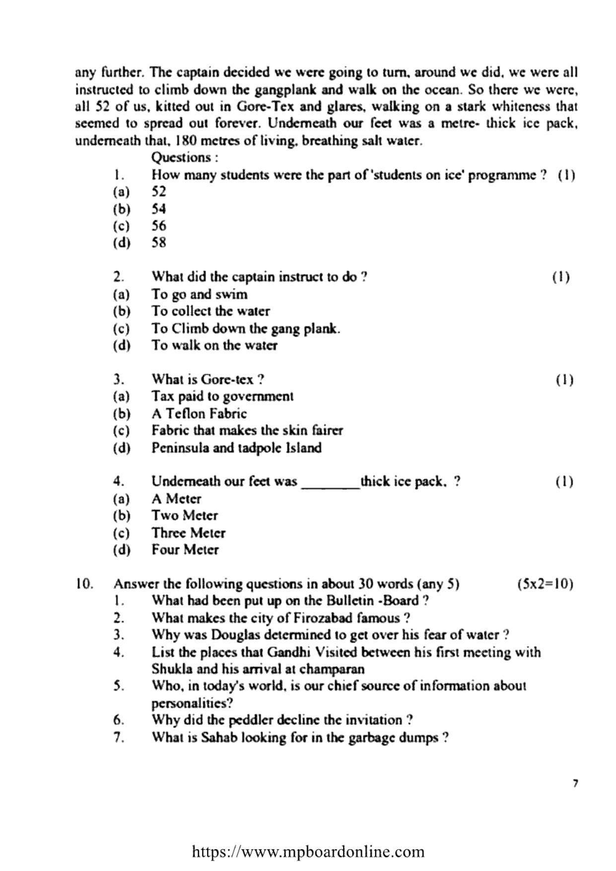 MP Board Class 12 English 2022 Question Paper - IndCareer Docs