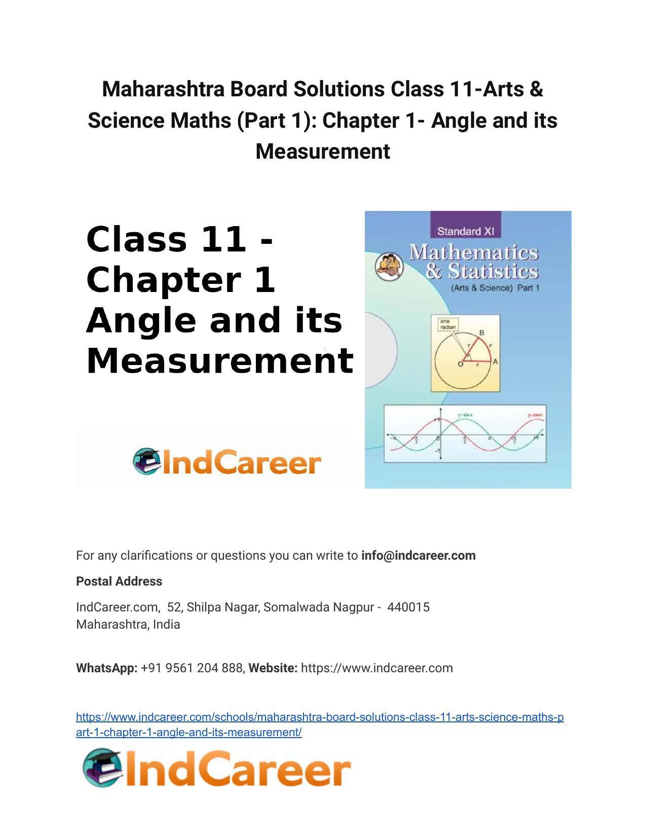 Maharashtra Board Solutions Class 11-Arts & Science Maths (Part 1 ...