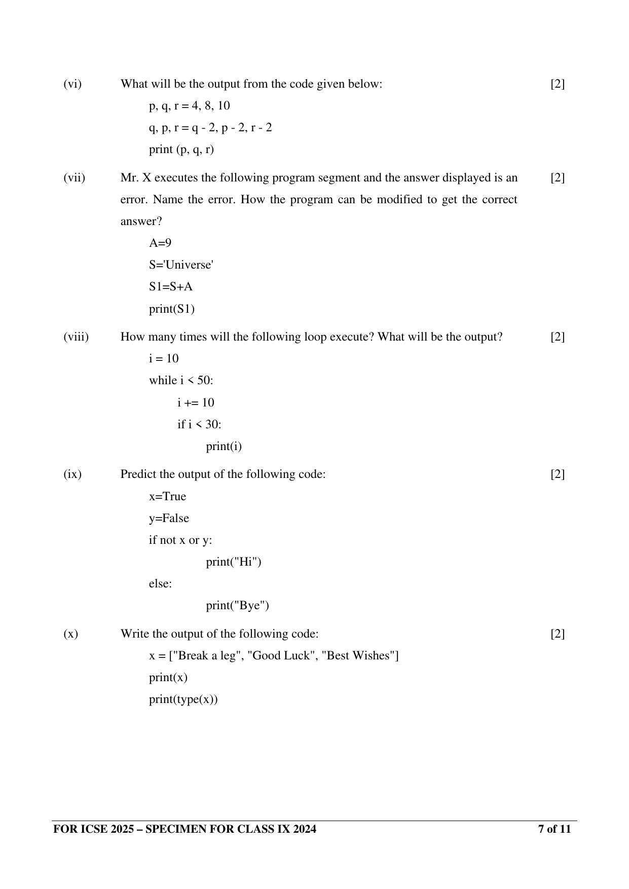 ICSE Class 9 2024 ROBOTICS AND ARTIFICIAL INTELLIGENCE Sample Paper ...