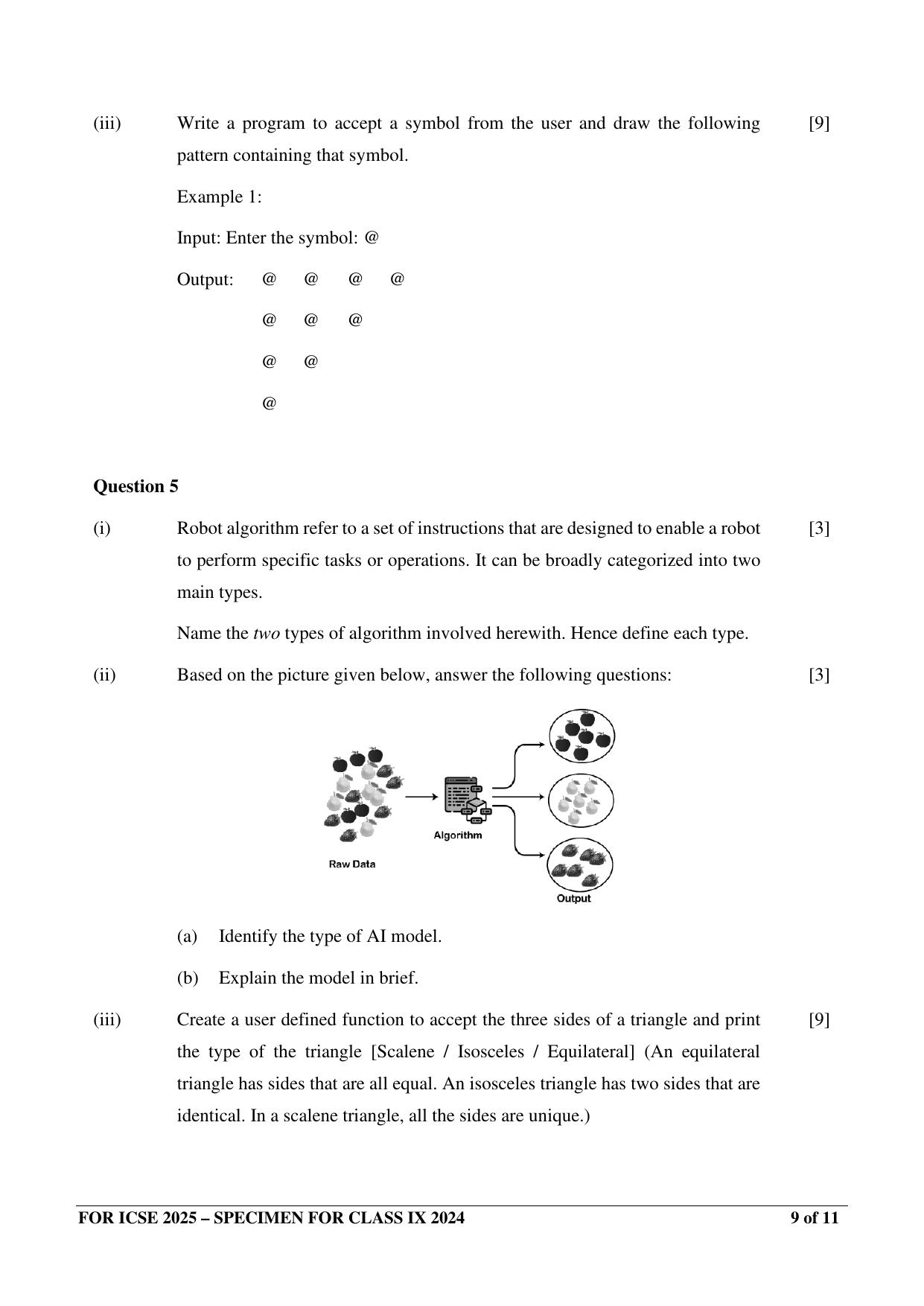 ICSE Class 9 2024 ROBOTICS AND ARTIFICIAL INTELLIGENCE Sample Paper ...