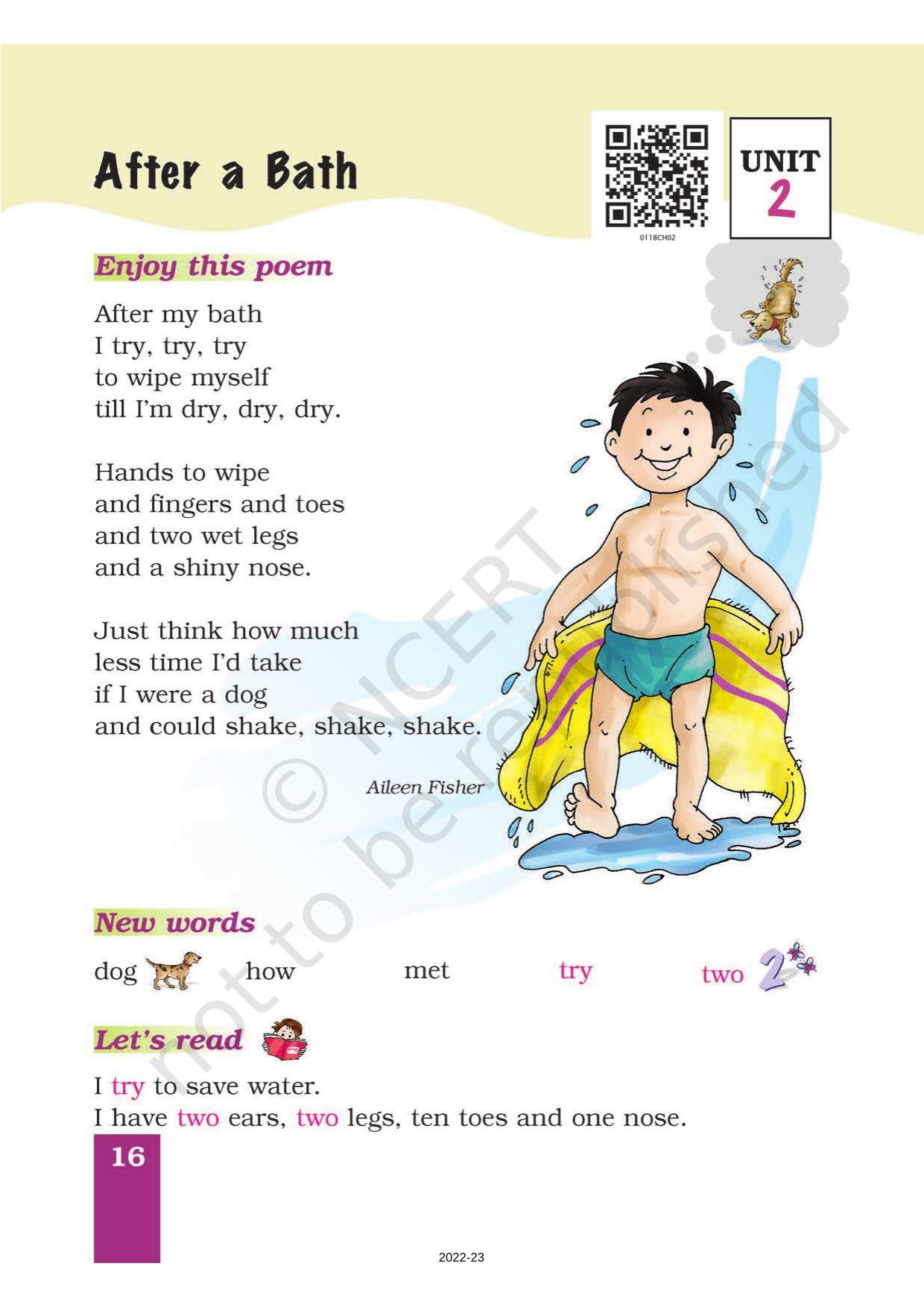NCERT Book for Class 1 English (Marigold):Unit 2 Poem-After a Bath ...