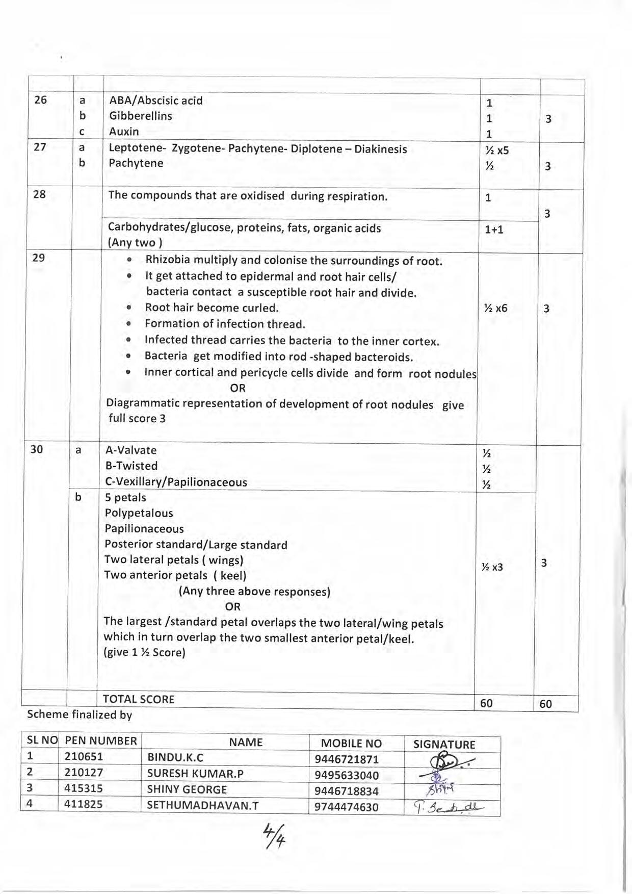 Kerala Plus One 2021-22 Biology (Botany&Zoology) Improvement Answer Key ...