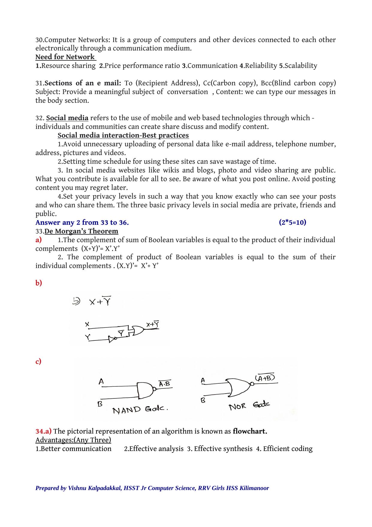 Kerala Plus One 2022 Computer Science Answer Key (Model) - IndCareer Docs
