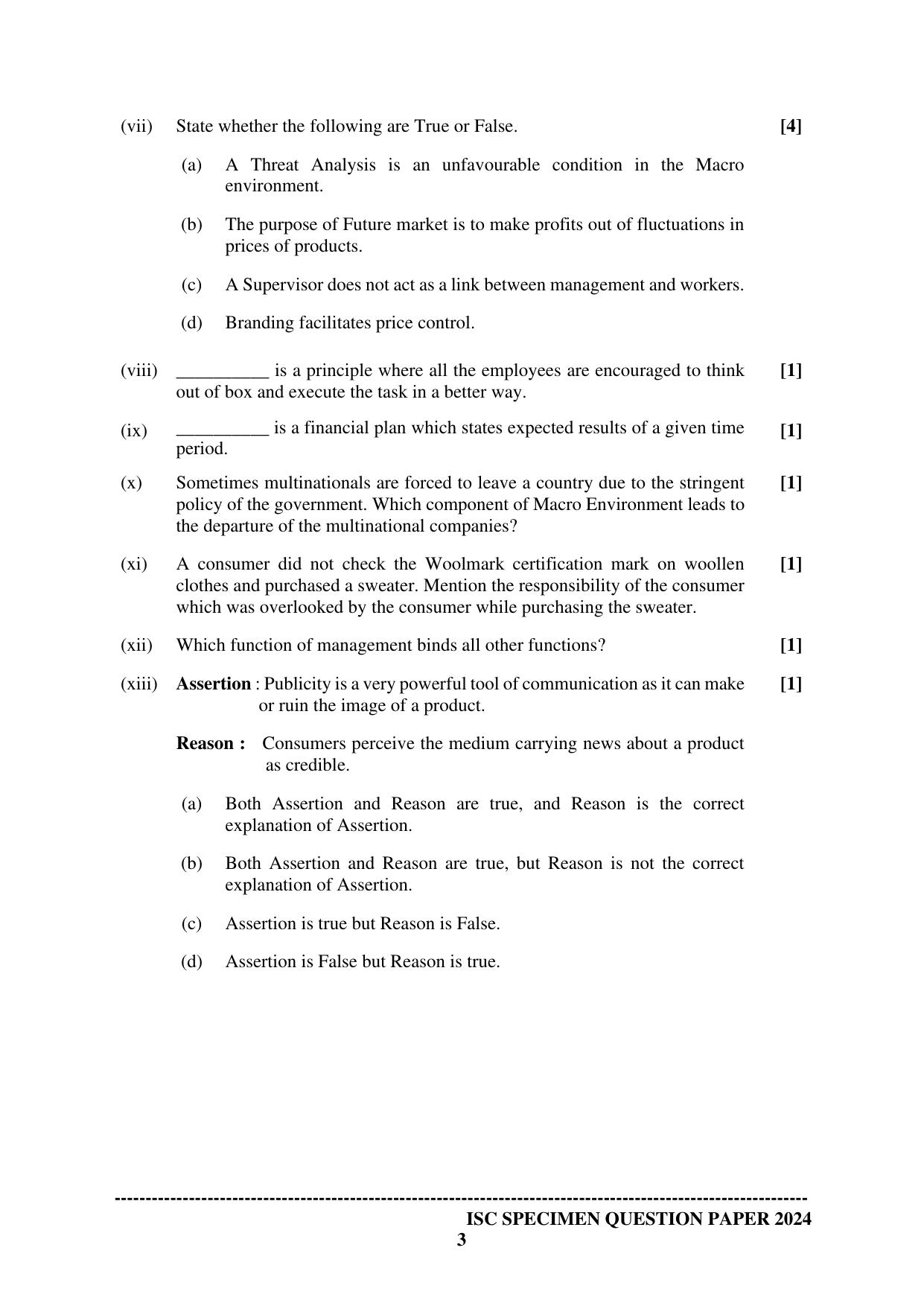 ISC Class 12 Commerce Sample Paper - IndCareer Schools