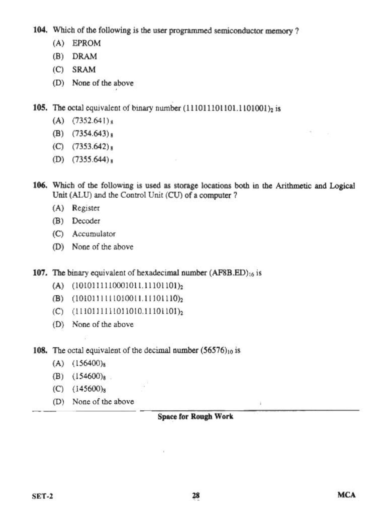 OJEE 2013 MCA Set 2 Question Paper - IndCareer Docs
