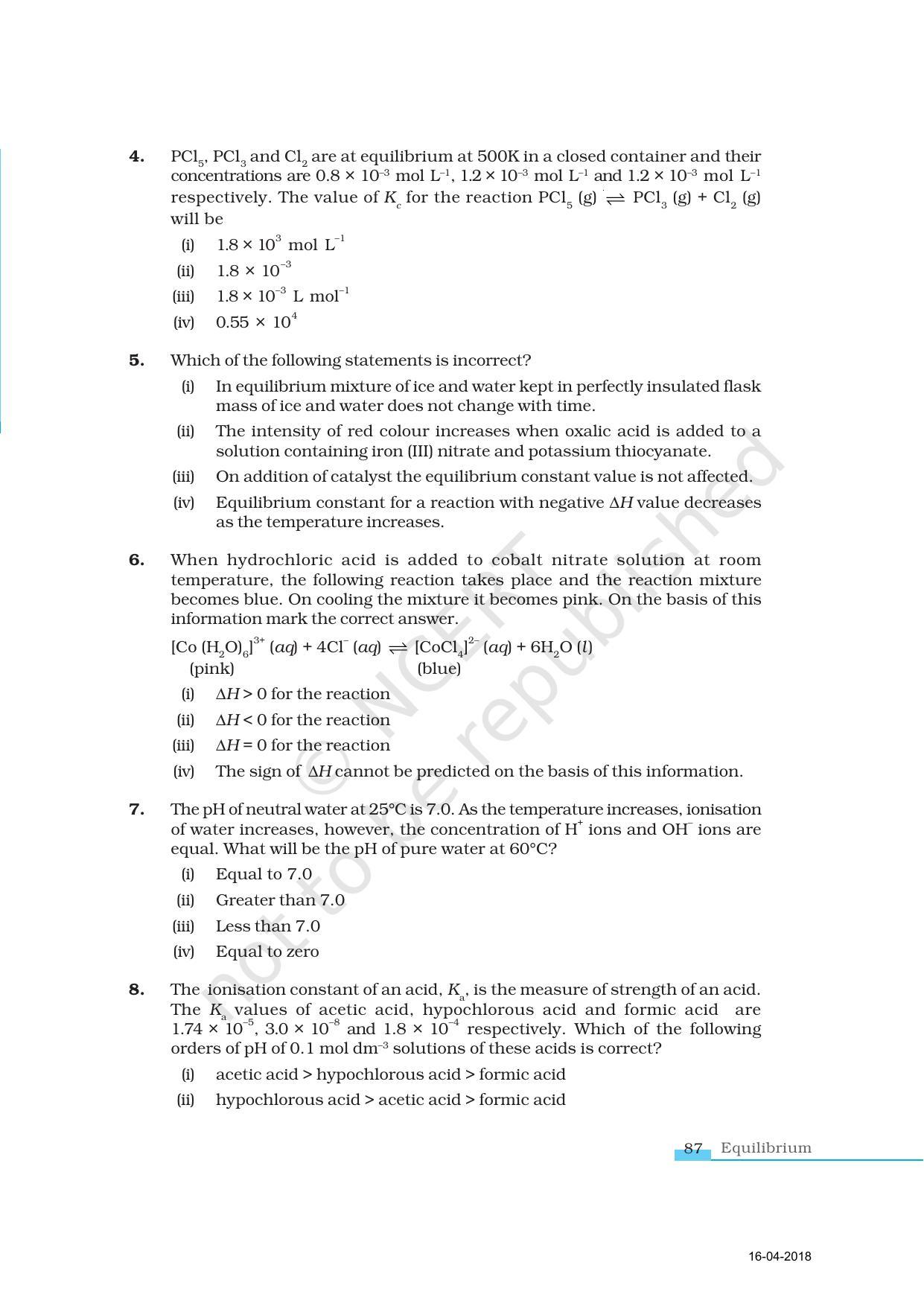 NCERT Exemplar Book for Class 11 Chemistry Chapter 7 Equilibrium