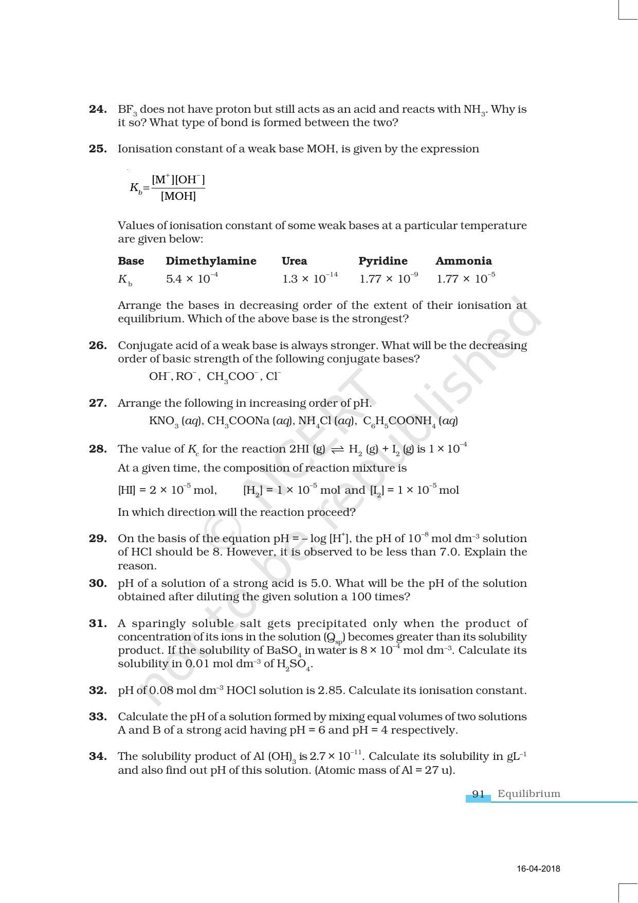 NCERT Exemplar Book for Class 11 Chemistry Chapter 7 Equilibrium