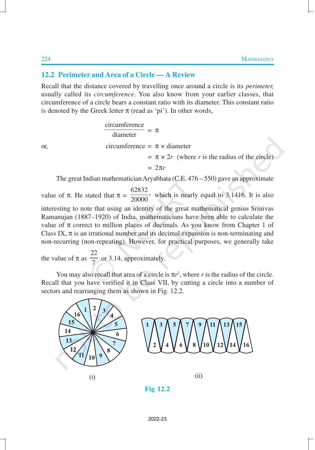 NCERT Book for Class 10 Maths Chapter 12 Area Related