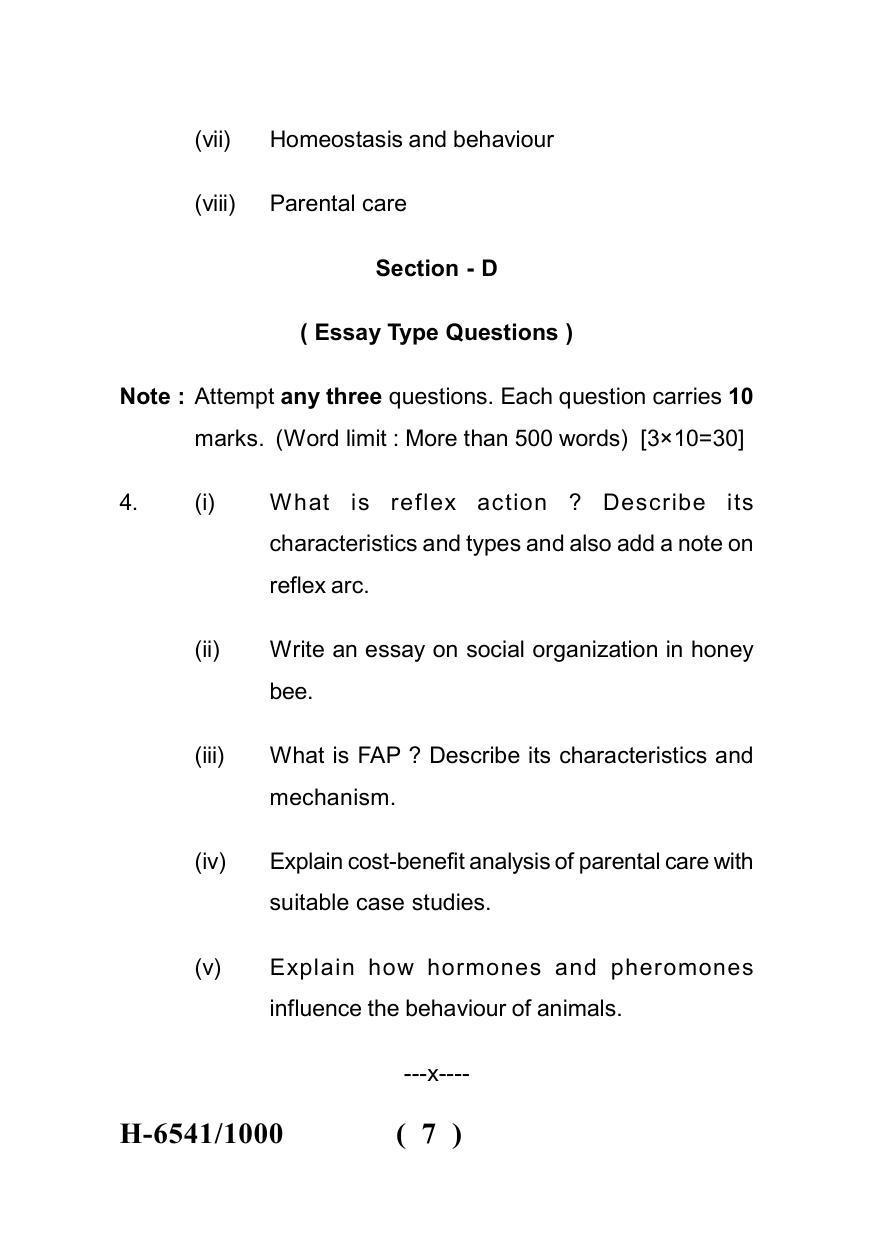 Sarguja University Question Paper July-2022 : M.Sc. In Zoology (Fourth ...