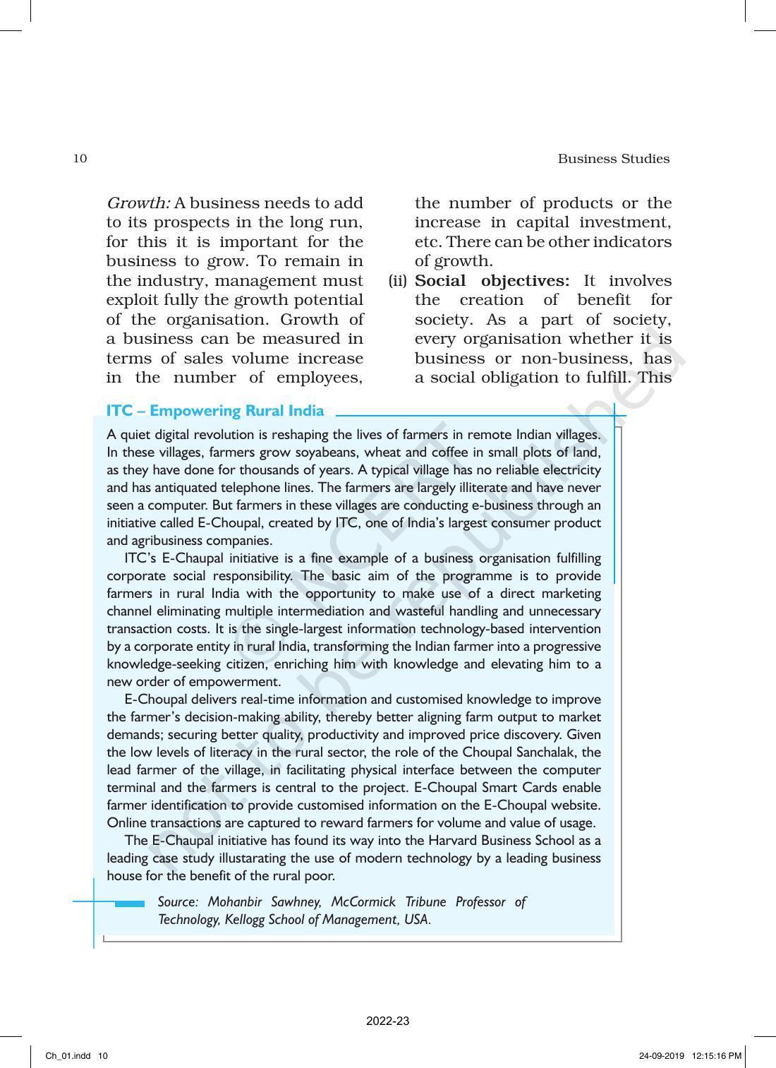NCERT Book for Class 12 Business Studies Chapter 1 Nature and ...