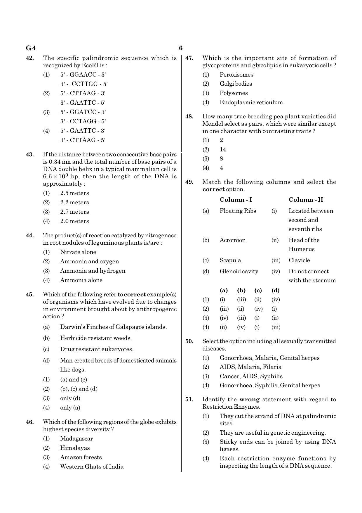 NEET G4 2020 Question Paper - IndCareer Docs