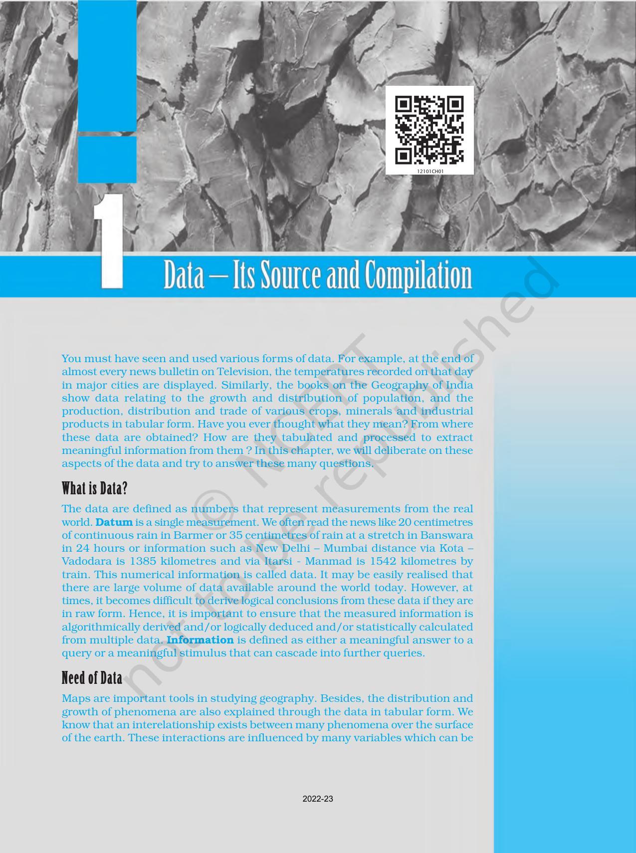 NCERT Book for Class 12 Geography Chapter 1 Data – Its Source