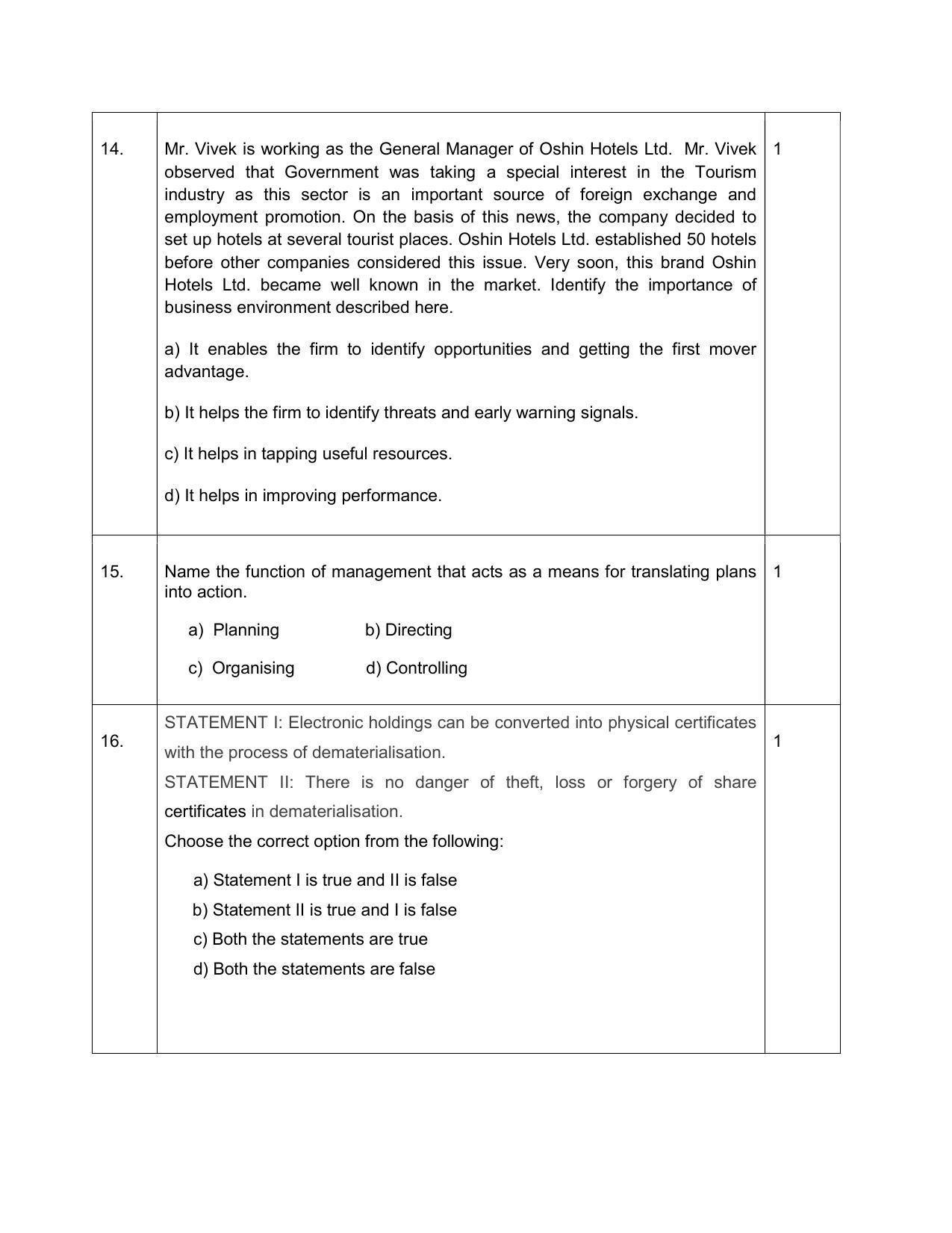 CBSE Class 12 Business Studies Sample Paper 2024 - IndCareer Schools CBSE Class 12 Business Studies Sample Paper 2024 - IndCareer Schools