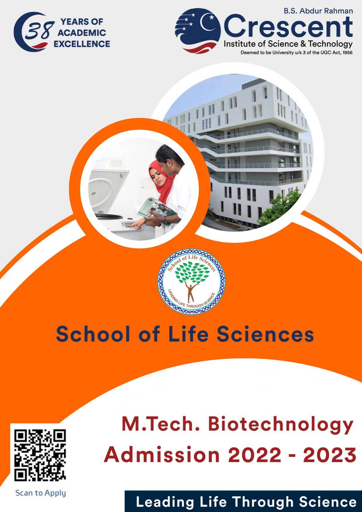 B.S. Abdur Rahman University M.Tech-Biotechnology Brochure 2022-23 ...