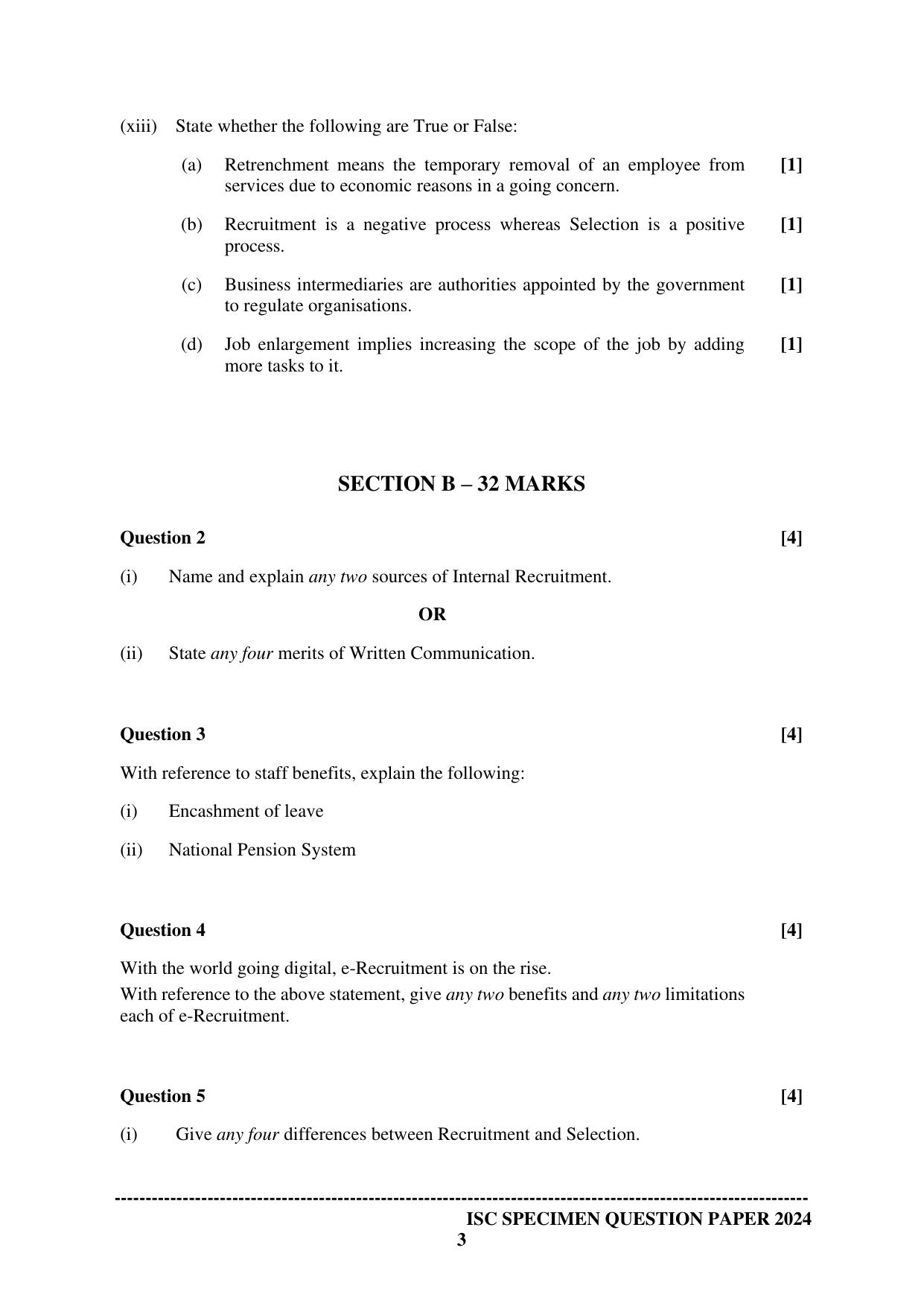 ISC Class 12 Sample Paper for Business Studies - IndCareer Schools