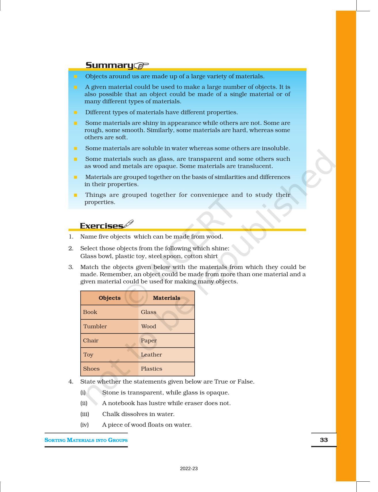 NCERT Book for Class 6 Science: Chapter 4-Sorting Materials and Groups ...