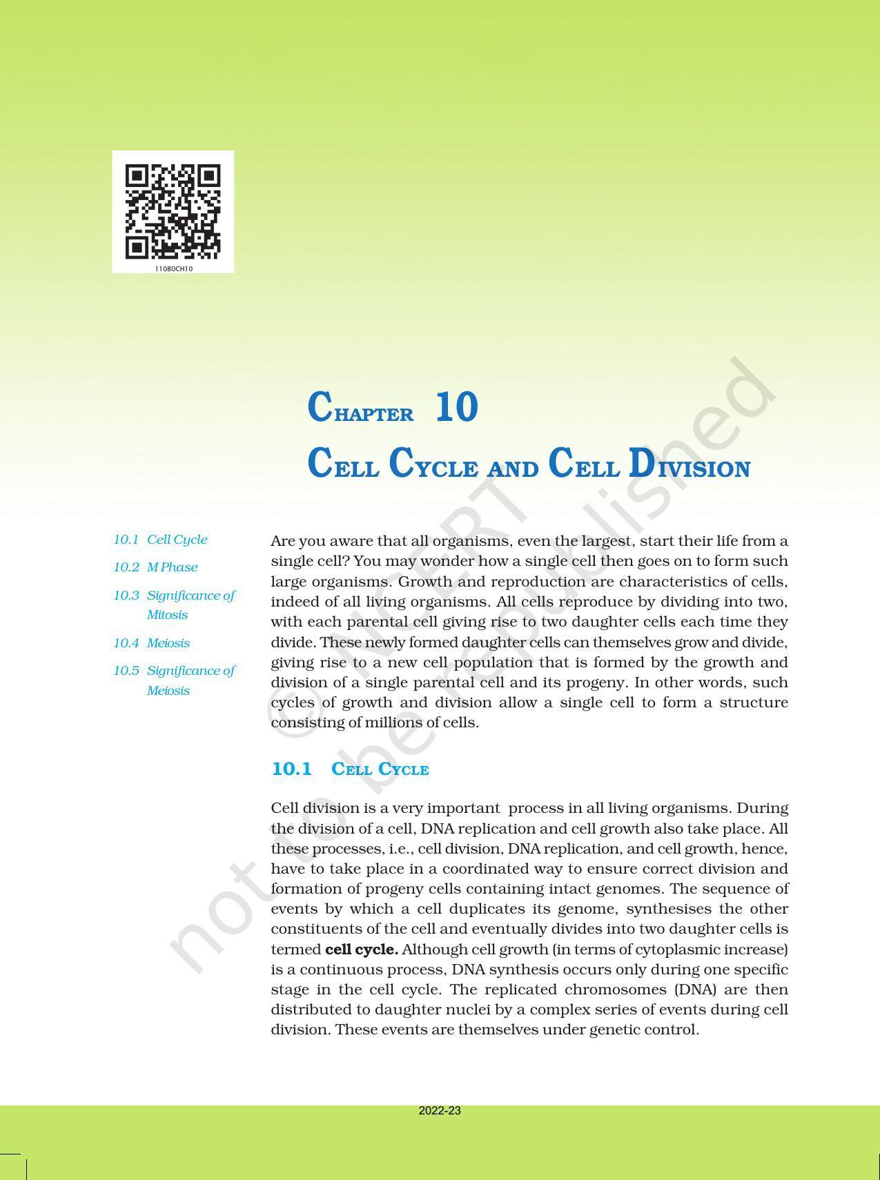 Ncert Book For Class 11 Biology Chapter 10 Cell Cycle And Cell