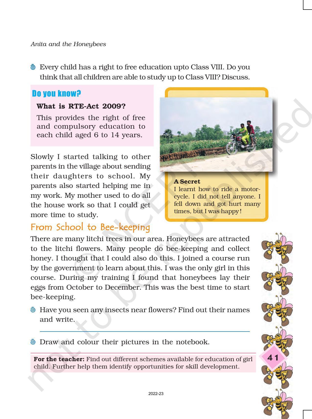 NCERT Book for Class 4 EVS Chapter 5 Anita and the Honeybees ...