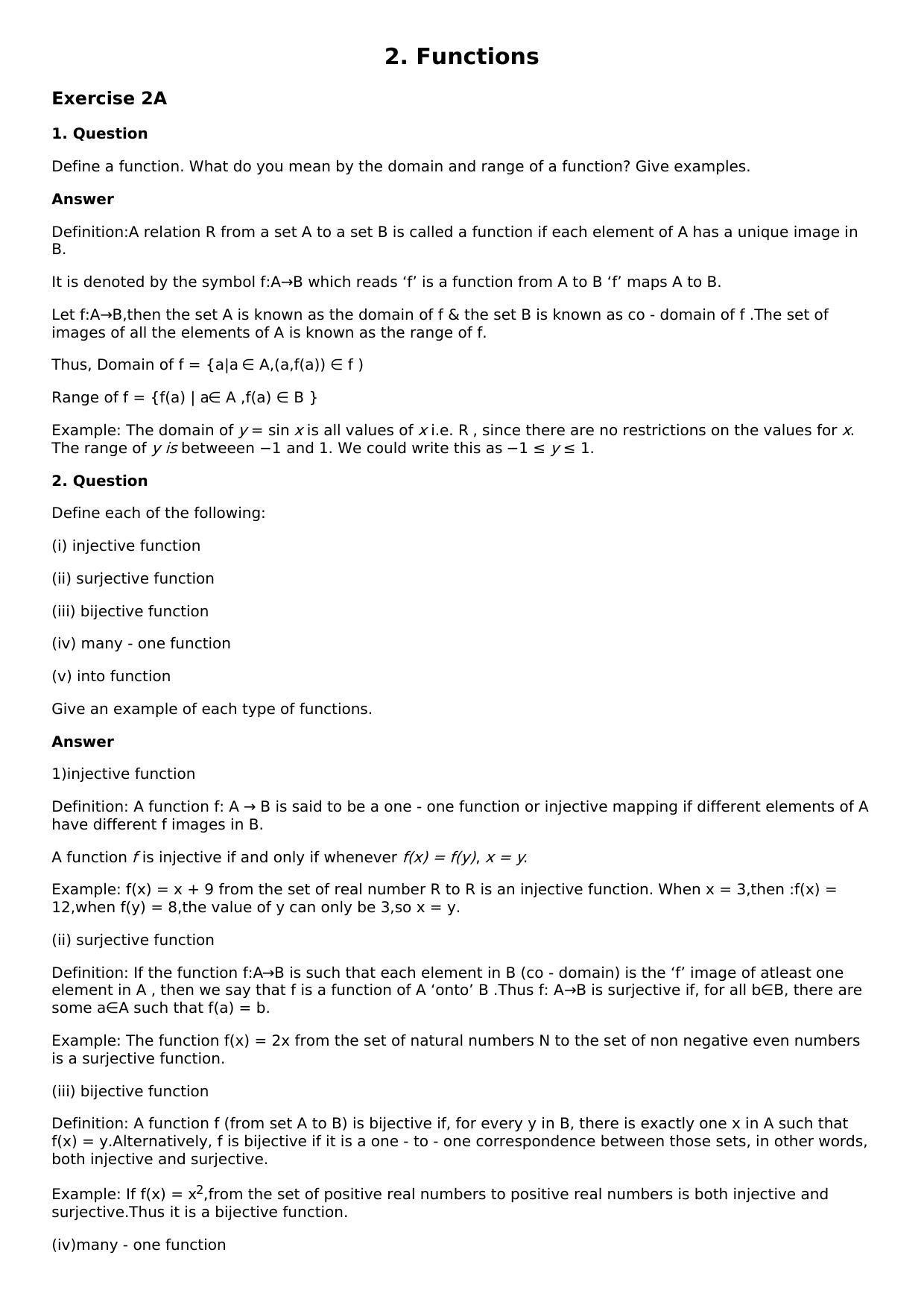 Chapter 2: Functions Solutions: RS Aggarwal Class 12 Solutions ...