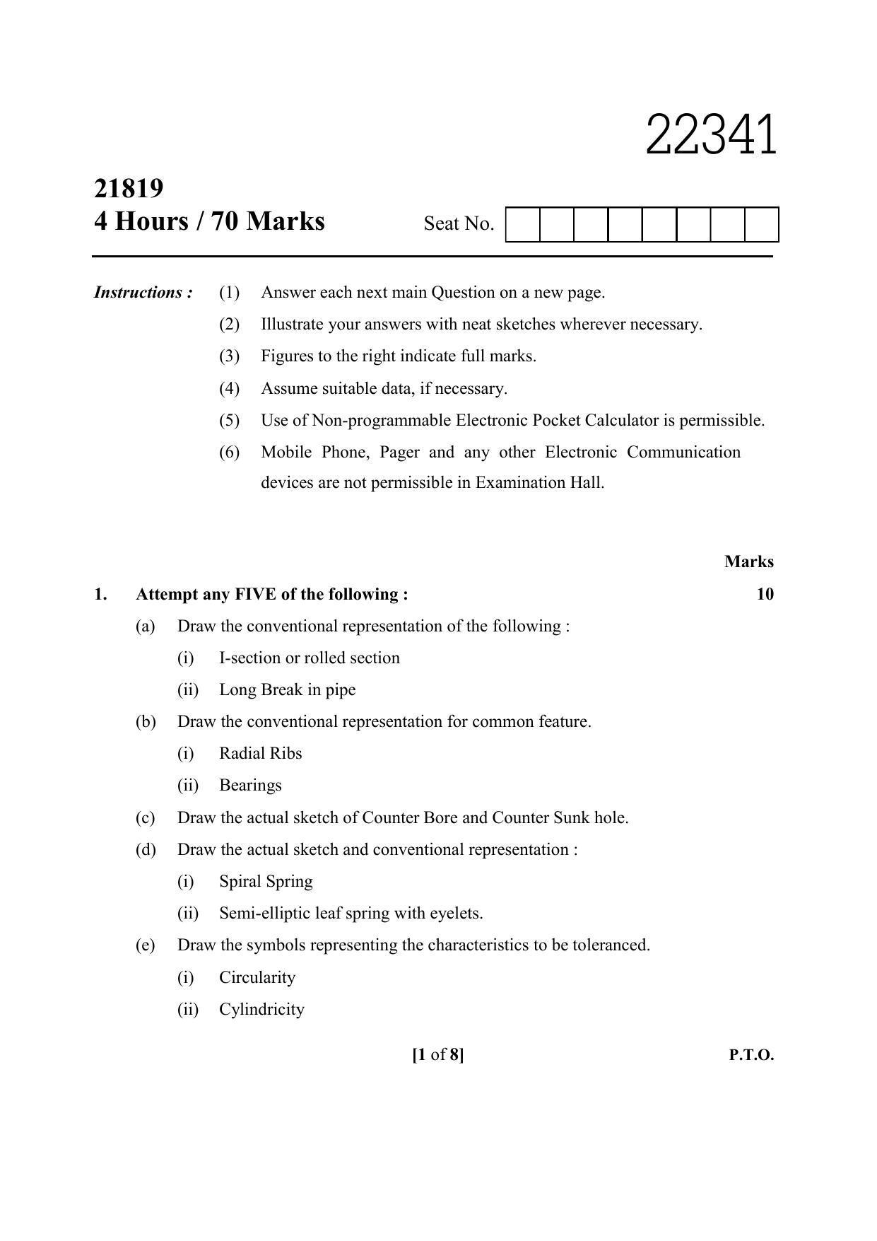 MSBTE Summer Question Paper 2019 - Mechanical working Drawing ...