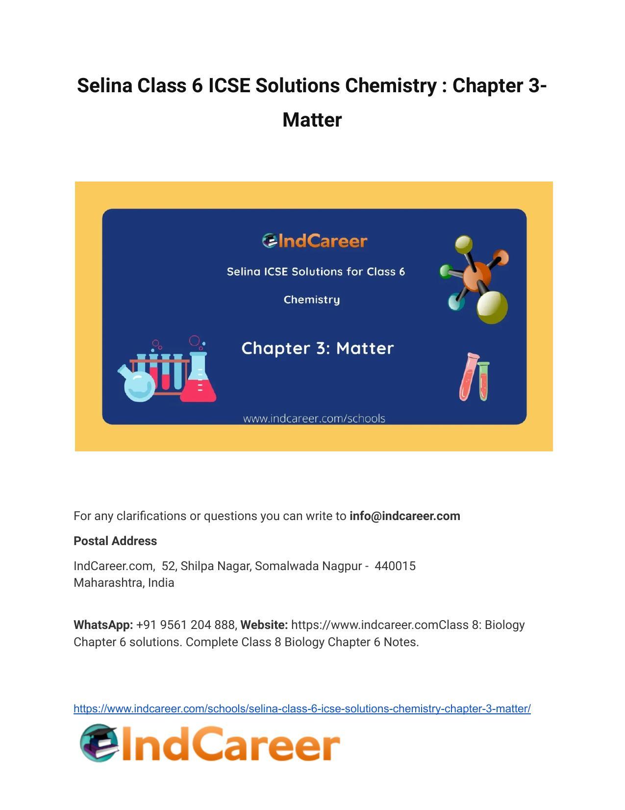 Selina Class 6 ICSE Solutions Chemistry : Chapter 3- Matter - IndCareer ...