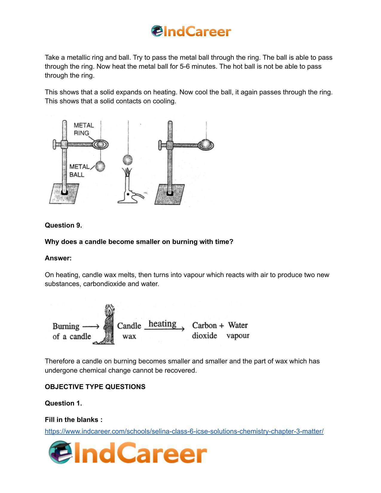 Selina Class 6 ICSE Solutions Chemistry : Chapter 3- Matter - IndCareer Docs