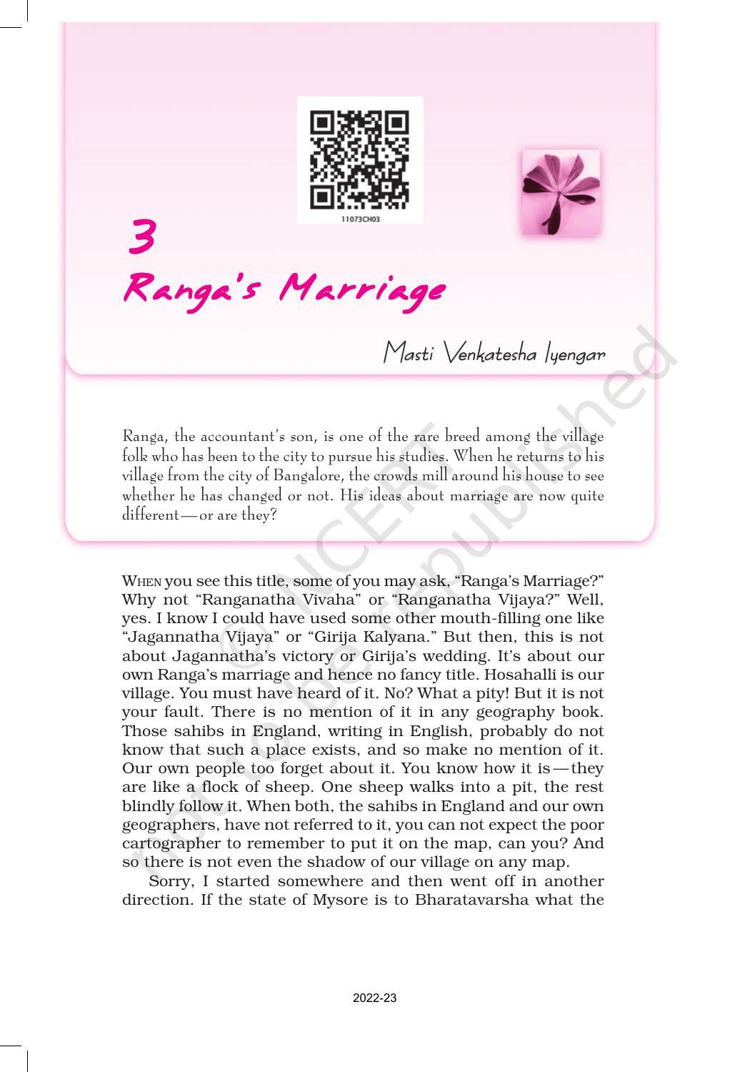 NCERT Book for Class 11 English Chapter 3 Ranga’s Marriage