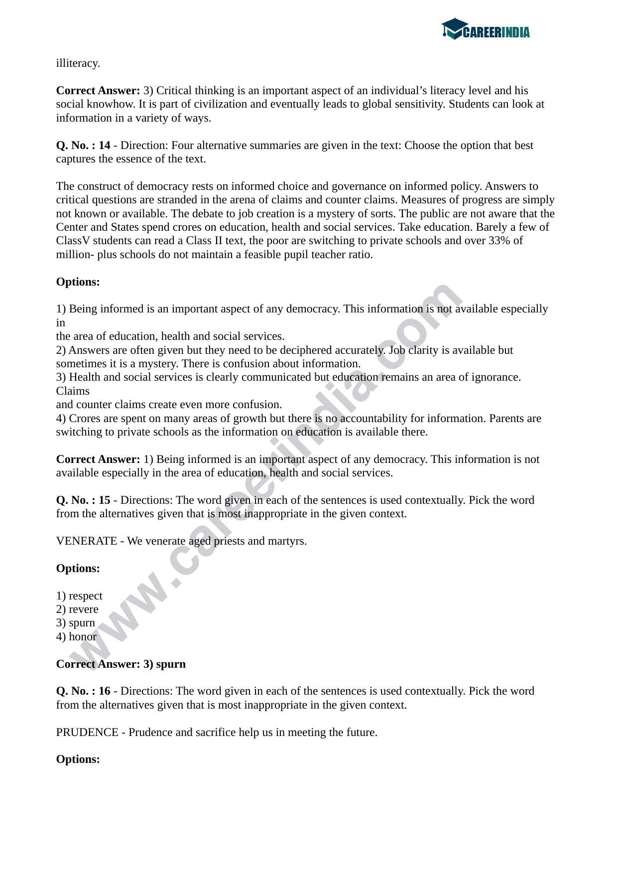 CLAT 2018 UG Question Paper - IndCareer Docs