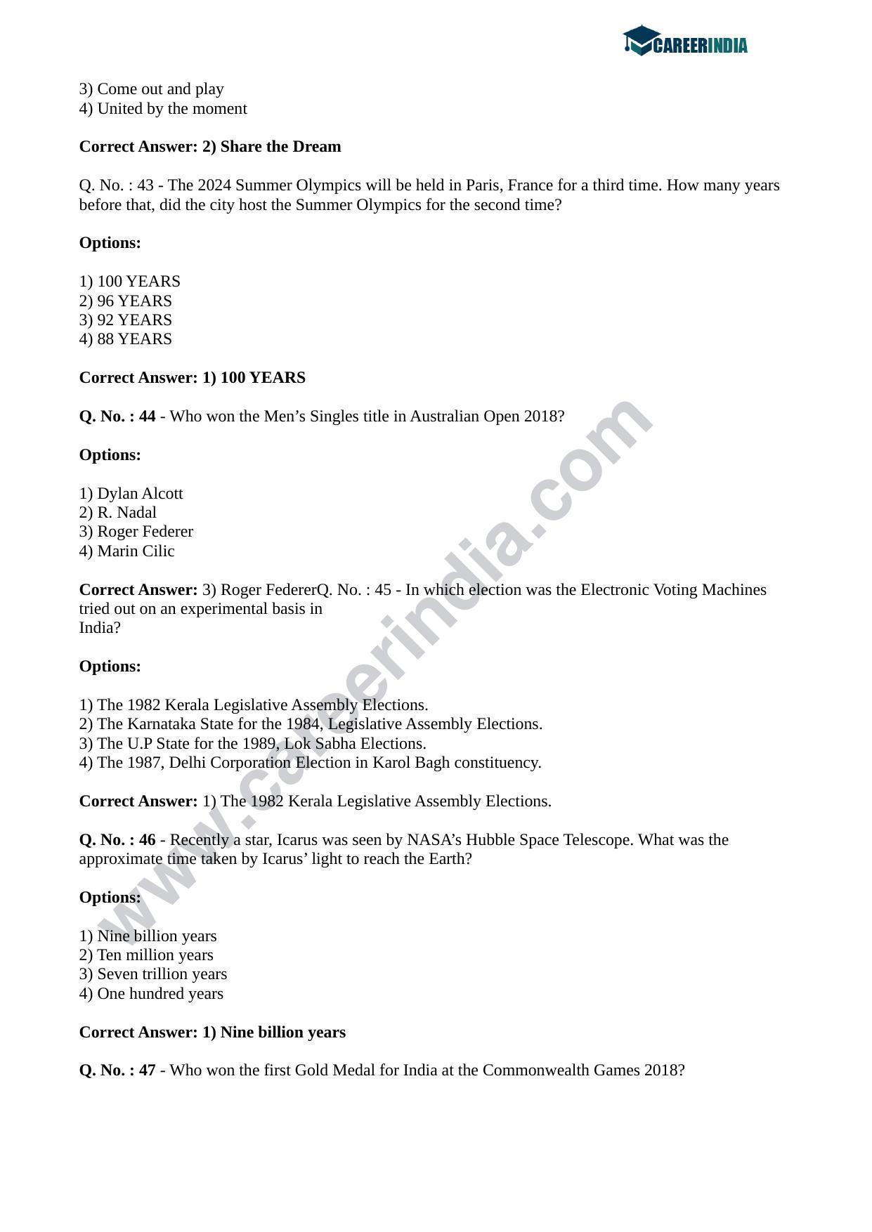 CLAT 2018 UG Question Paper - IndCareer Docs