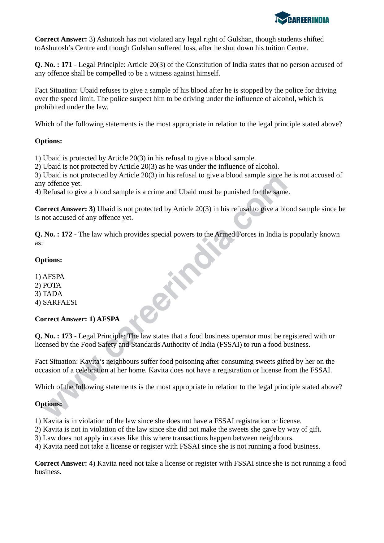 CLAT 2018 UG Question Paper - IndCareer Docs