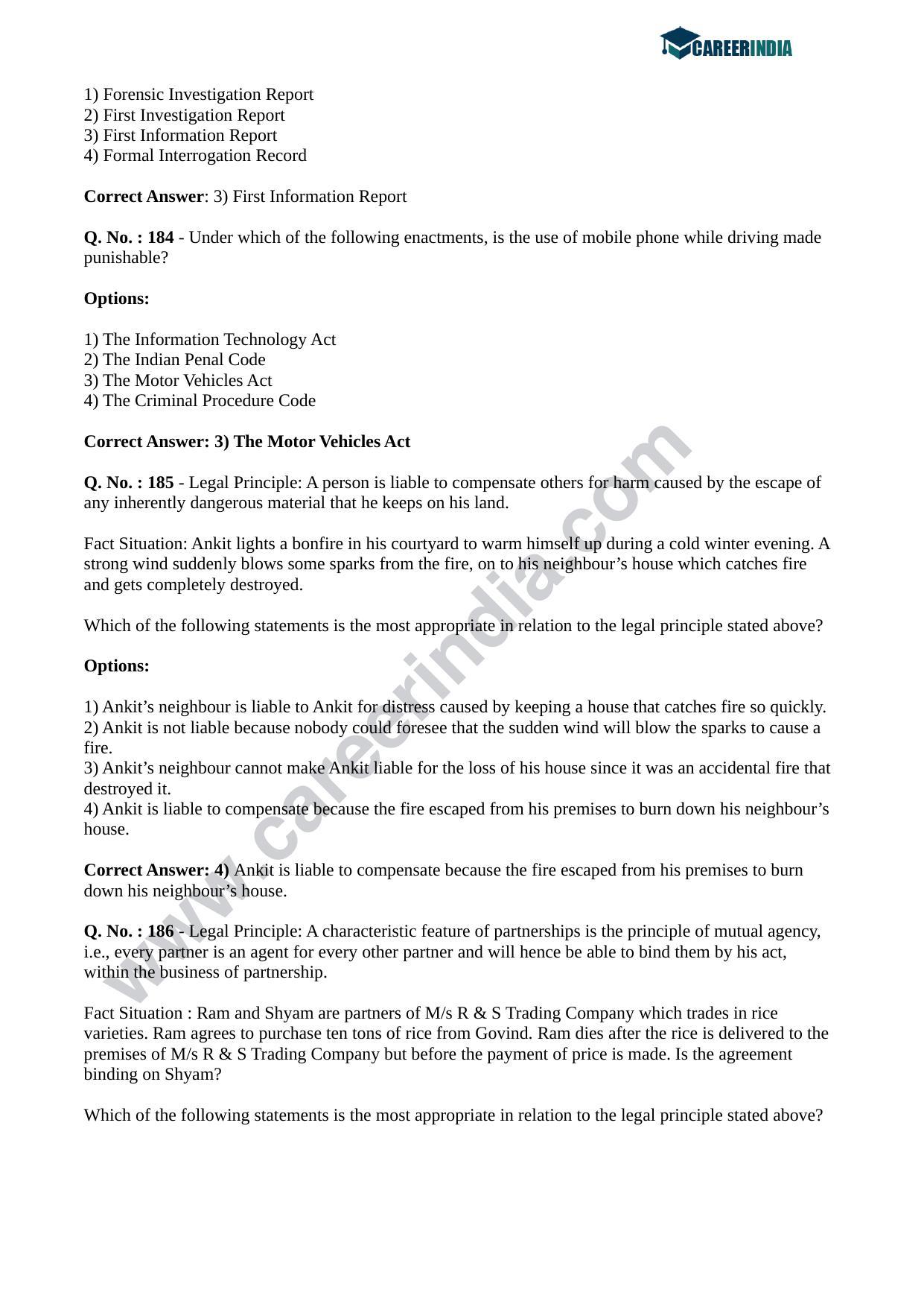 CLAT 2018 UG Question Paper - IndCareer Docs