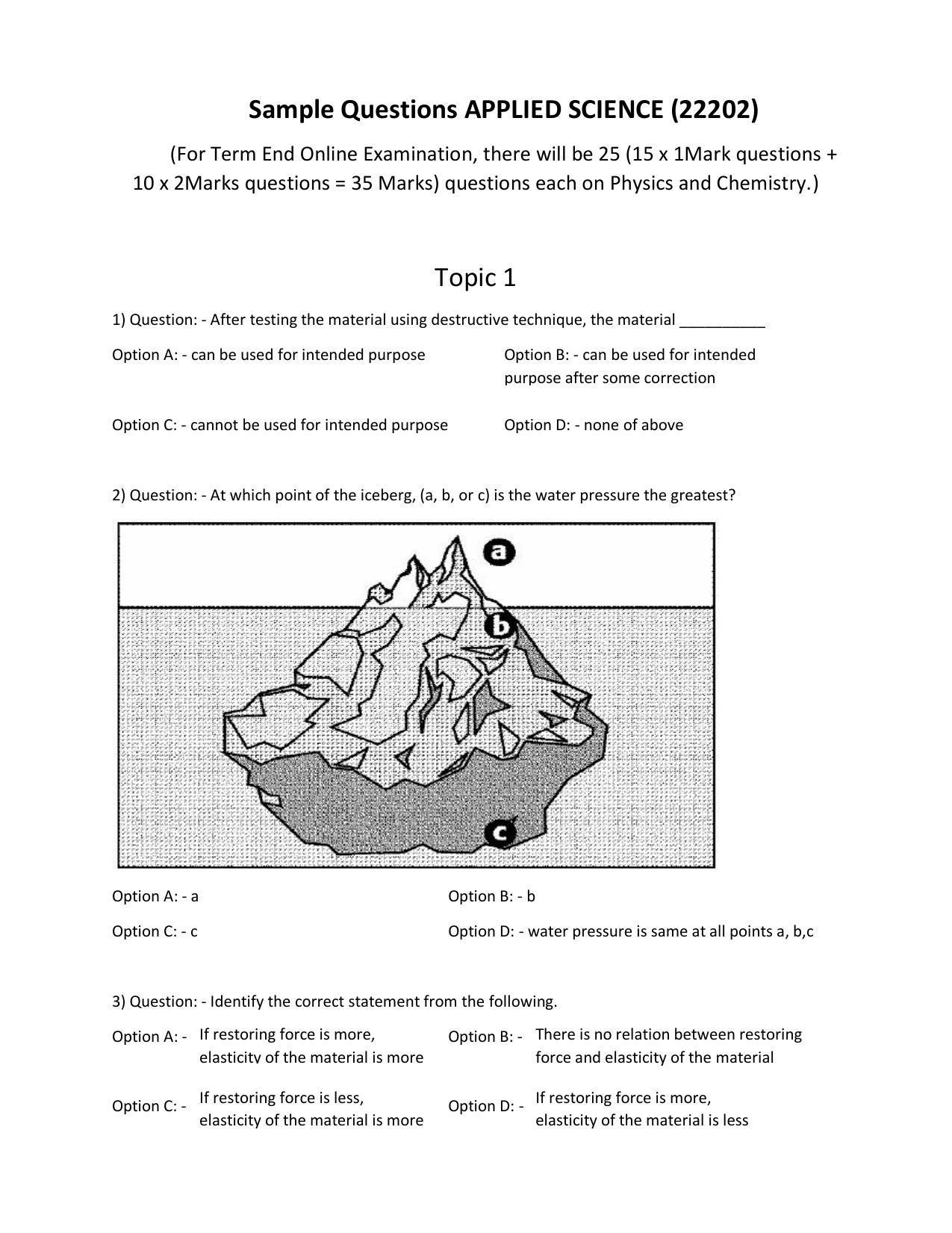 MSBTE Summer Question Paper 2019 - Applied Science Physics and Chemistry - IndCareer Docs